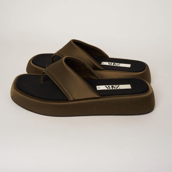 Zara | Shoes | Zara Green Satin Platform Flip Flop Size 4 Women | Poshmark